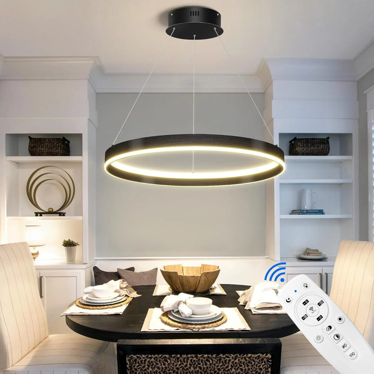 OKELI Modern LED Chandelier Dimmable Circular Black 1-Ring | okeli lights