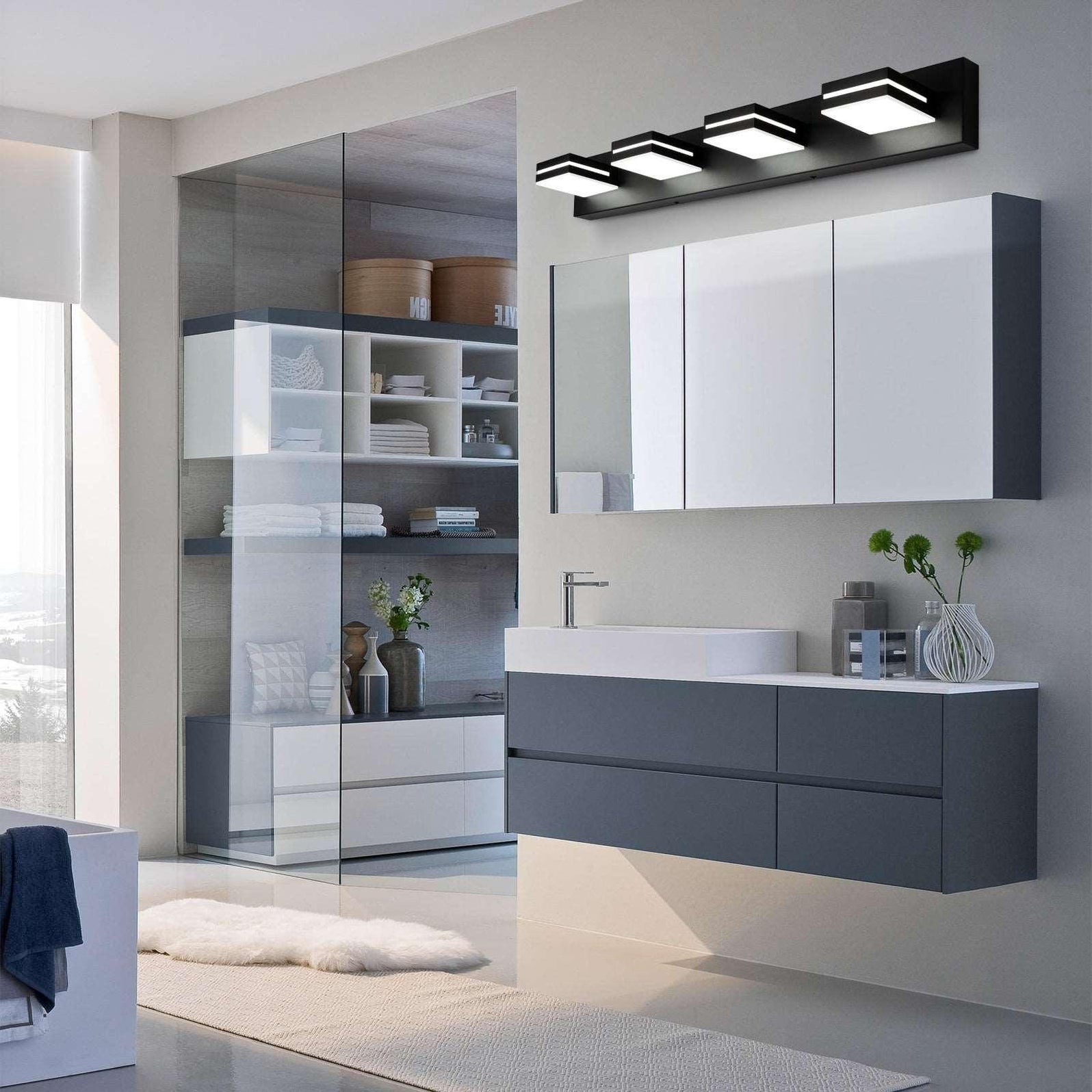 Modern Bathroom Light Fixtures Dimmable 4 Light Black Bathroom Vanity ...
