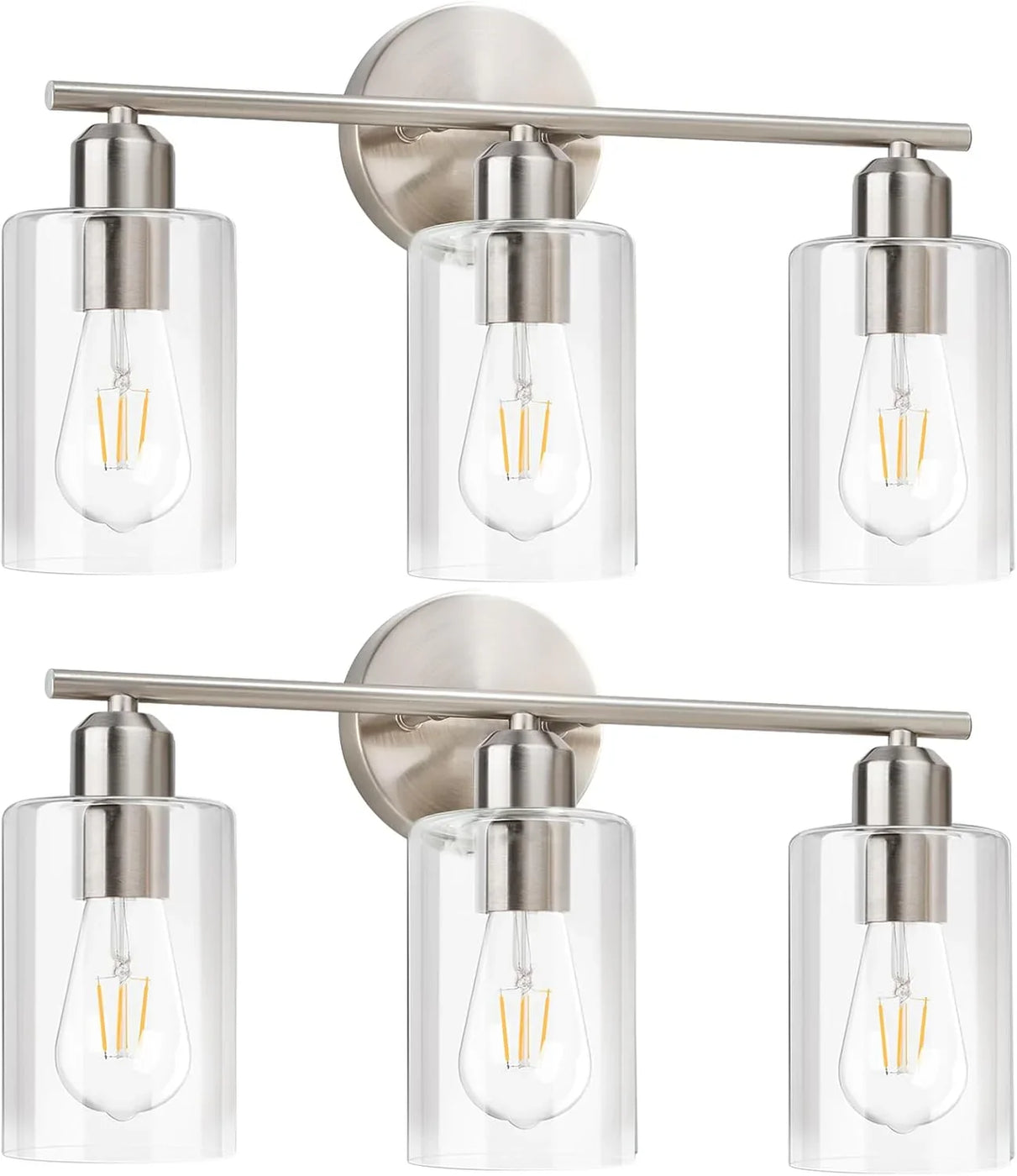 Bathroom Vanity Light Brushed Nickel Fixtures with Clear Glass Shade ...