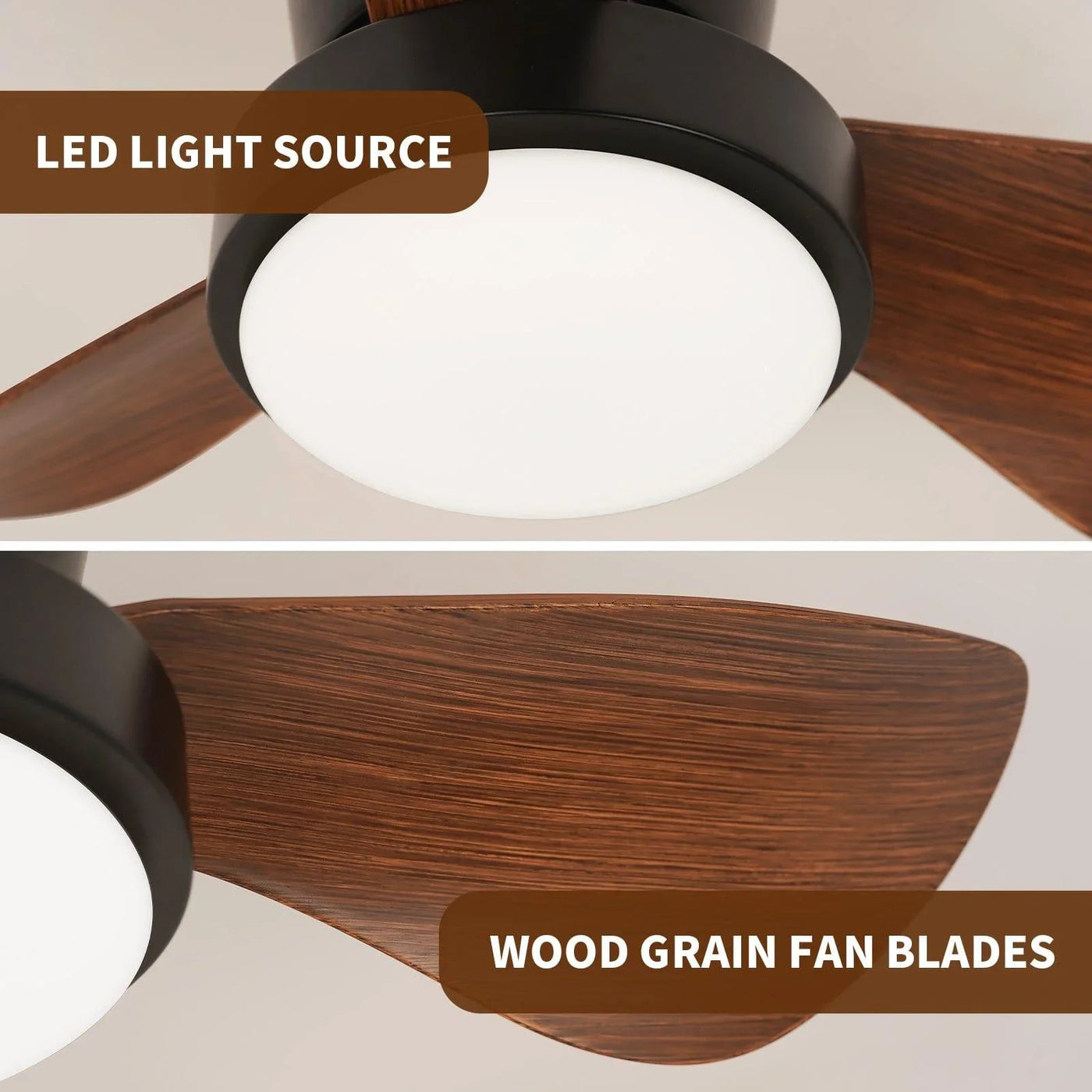 Small Ceiling Fan with Light and Remote Control LED Flush Mount, Wood ...