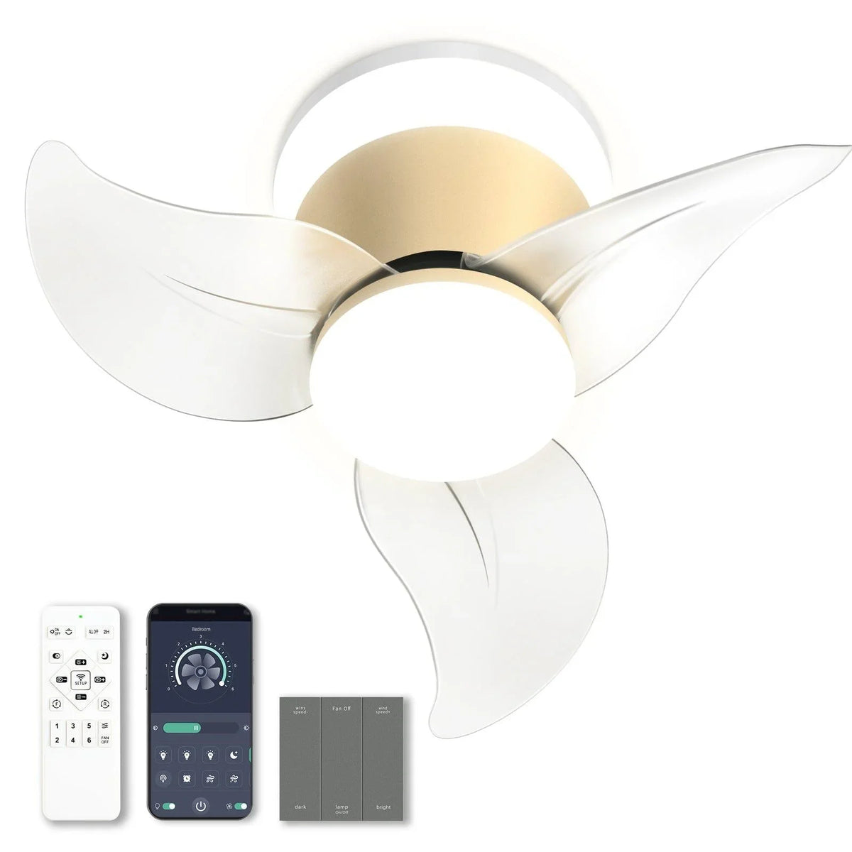 OKELI Modern Gold Ceiling Fan with Lights APP Control Adjustable Color ...