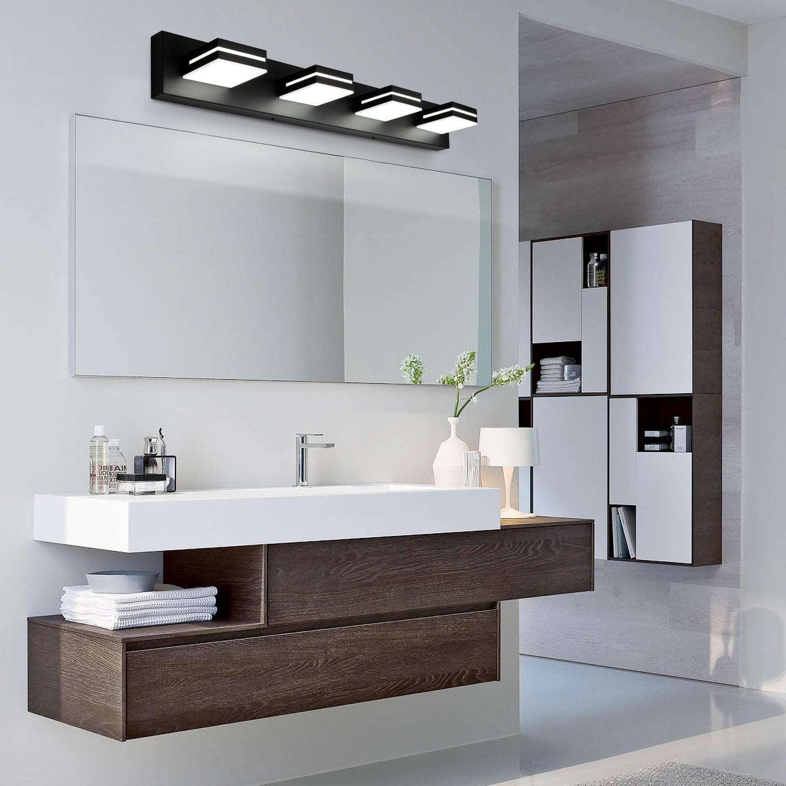 Modern Bathroom Light Fixtures Dimmable 4 Light Black Bathroom Vanity ...