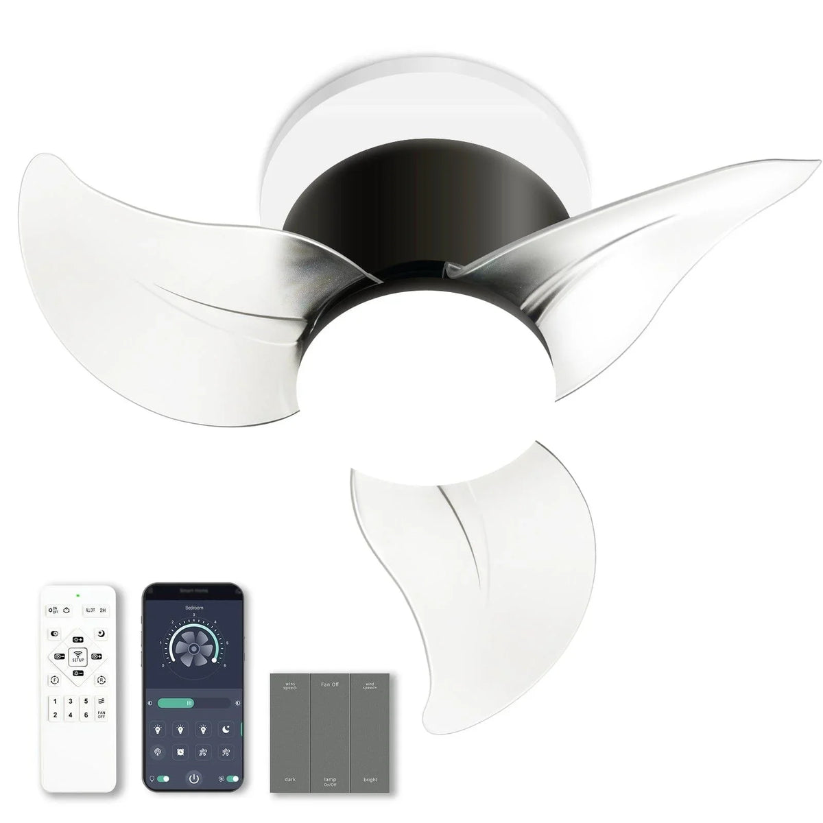 OKELI Modern Small Ceiling Fan with Light and Remote Black APP Control ...