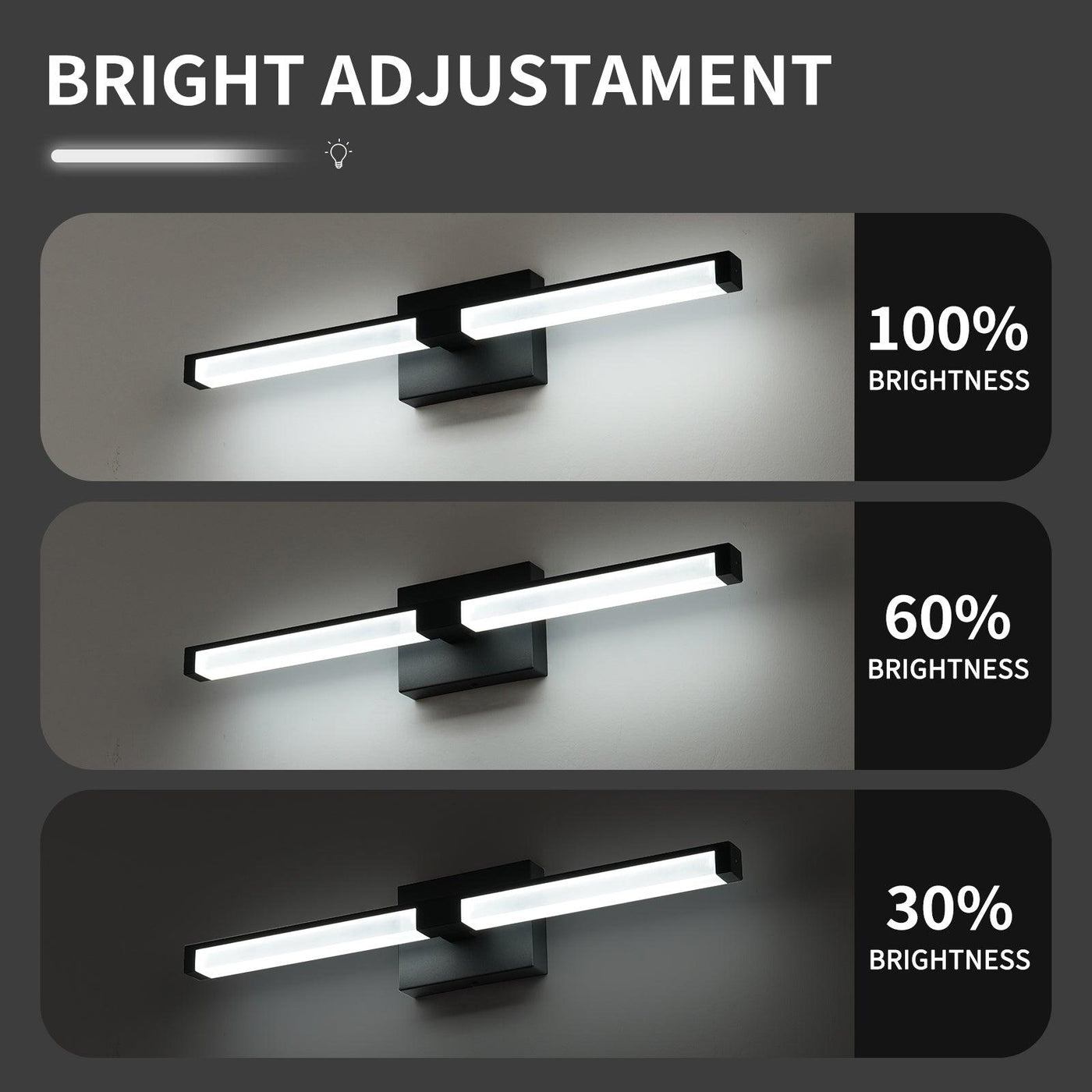 OKELI Bathroom Vanity Light bar Black Dimmable Fixtures Modern LED ...