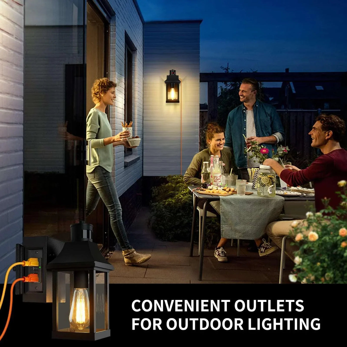 Outdoor Wall Lights with GFCI Outlet, Dusk to Dawn Motion Sensor ...
